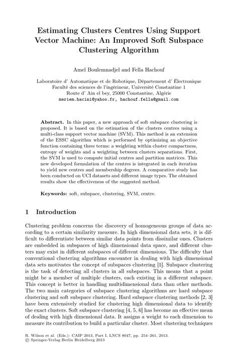 pdf estimating clusters centres using support vector machine an improved soft subspace