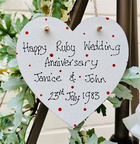 Personalised Ruby Wedding Anniversary Gift Heart By Craft Heaven Designs