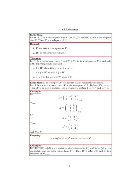 properties and examples of subspaces in linear algebra pdf matrix mathematics vector space