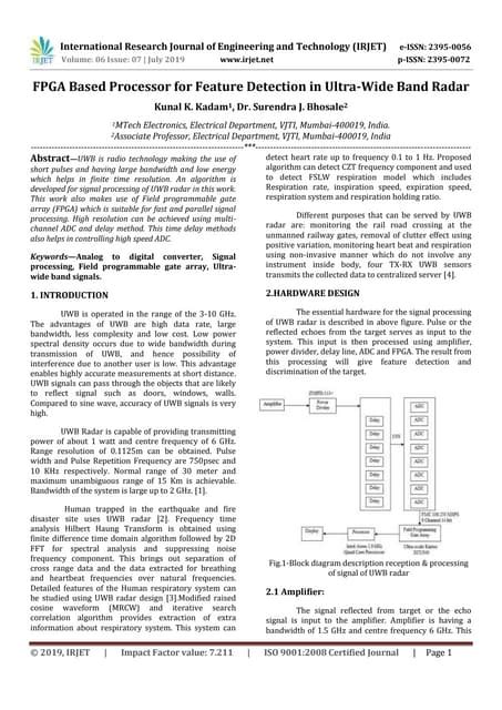 irjet fpga based processor for feature detection in ultra wide band radar pdf