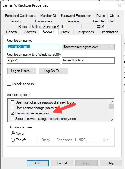 Find Users Accounts With Password Set To Never Expire Active