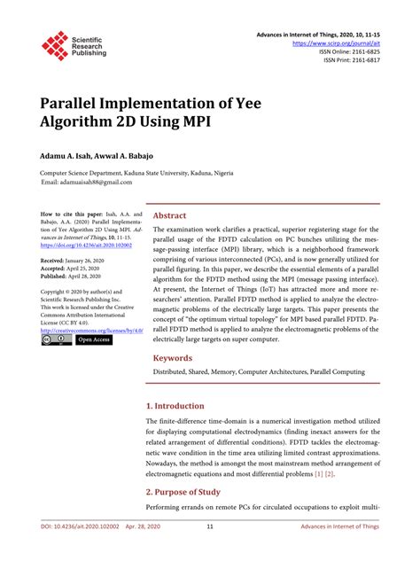 pdf parallel implementation of yee algorithm 2d using mpi