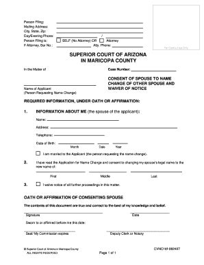 Fillable Online Superiorcourt Maricopa Consent Of Spouse To Name Fax