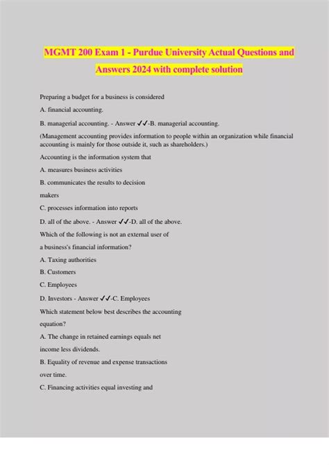 Mgmt Exam Purdue University Actual Questions And Answers