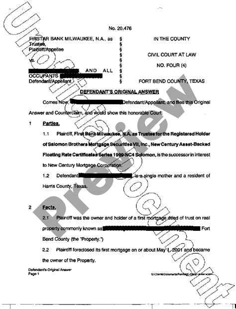 Texas Defendant S Original Answer Us Legal Forms
