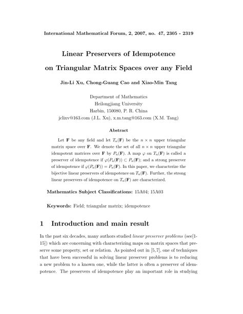 pdf linear preservers of idempotence on triangular matrix spaces over any field