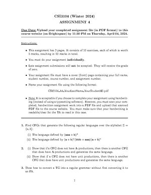 Assignment 1 Solution CSI3104 Introduction To Formal Languages