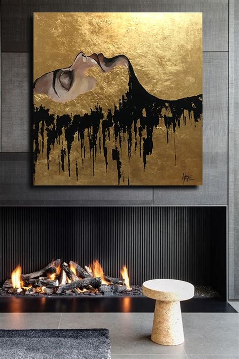 Grand Tableau Noir Et Or Peinture Acrylique Sur Toile Art Etsy France