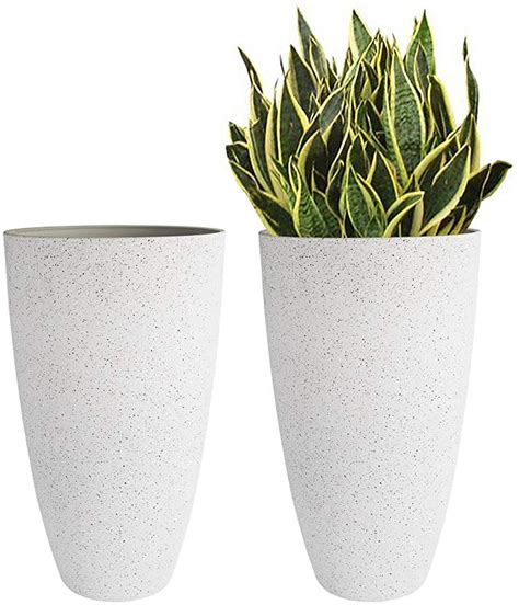 LA JOLIE MUSE Set Of 2 Tall Planters With Trays 20 Inch Indoor Outdoor