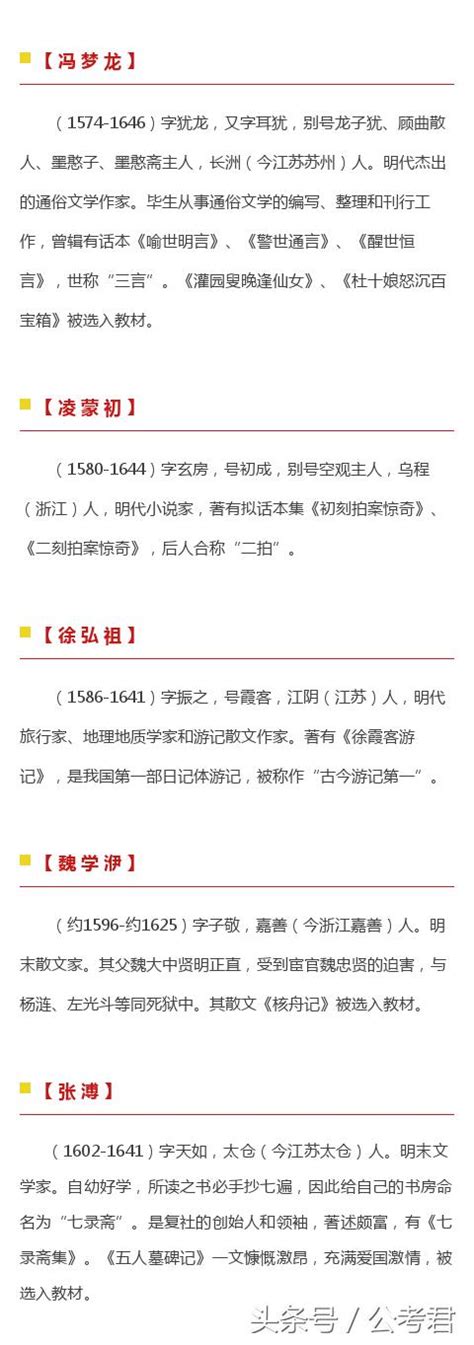 2018公考常识丨中国古代文学名家及其作品明代篇 每日头条