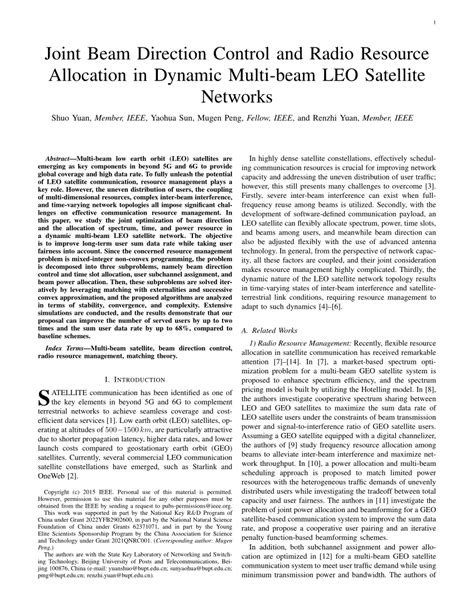 pdf joint beam direction control and radio resource allocation in dynamic multi beam leo