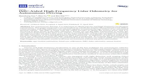 pdf imu aided high frequency lidar odometry for … imu aided high frequency lidar odometry