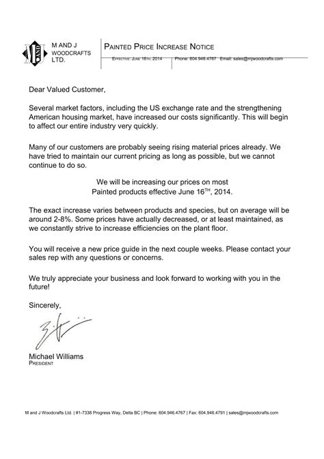 Free Printable Price Rate Increase Letter Templates PDF Excel Customers