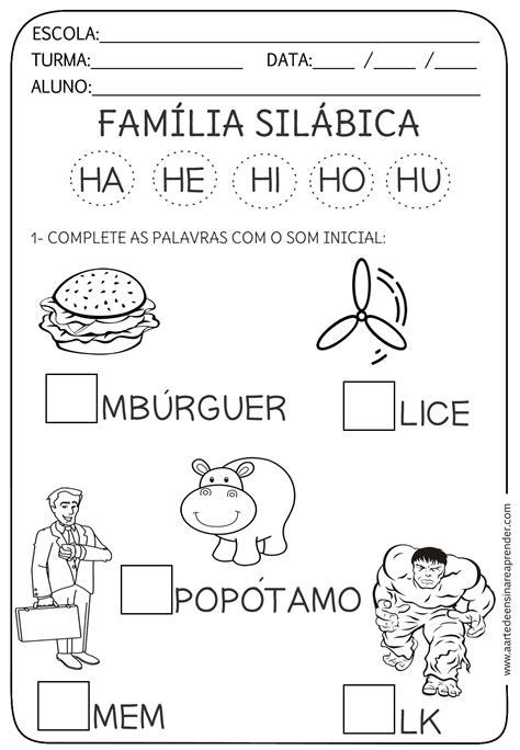 ATIVIDADE PRONTA FAMÍLIA SILÁBICA H A Arte de Ensinar e Aprender