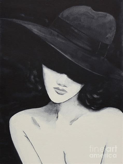 Portrait Of A Sexy Naked Woman With Big Hat On Painting By Natalie