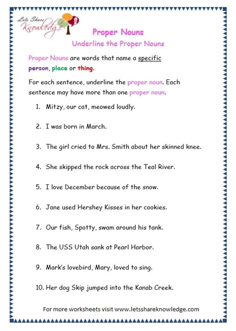 Common And Proper Nouns Worksheets For Grade 3