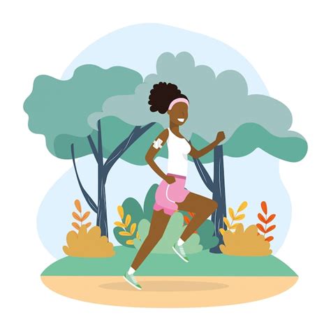 Mujer corriendo práctica ejercicio físico Vector Premium
