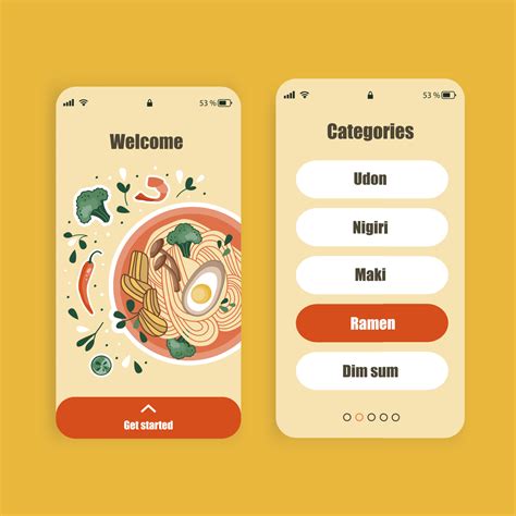 Set Of UI UX Screens For Mobile App About Food Delivery Asian Food