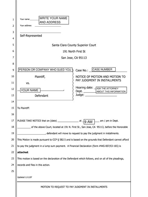 Fillable Online Courts Ca PLEADING Motion To Pay In Installmentsdoc