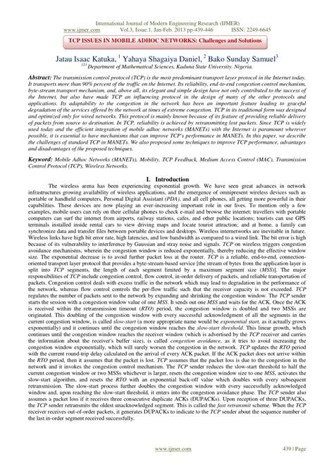 pdf tcp issues in mobile adhoc networks challenges and solutions