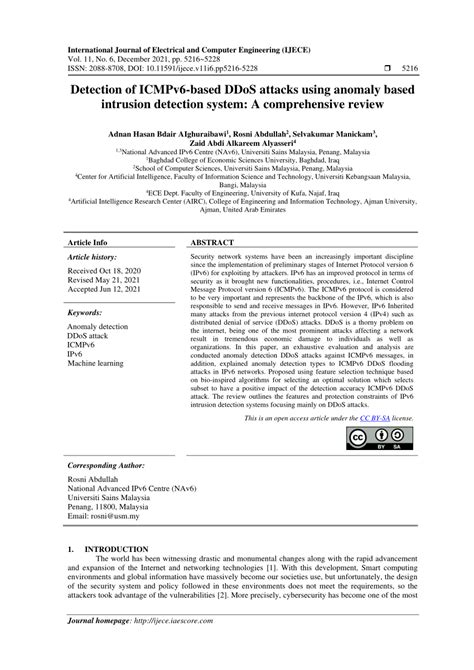 pdf detection of icmpv6 based ddos attacks using anomaly based intrusion detection system a