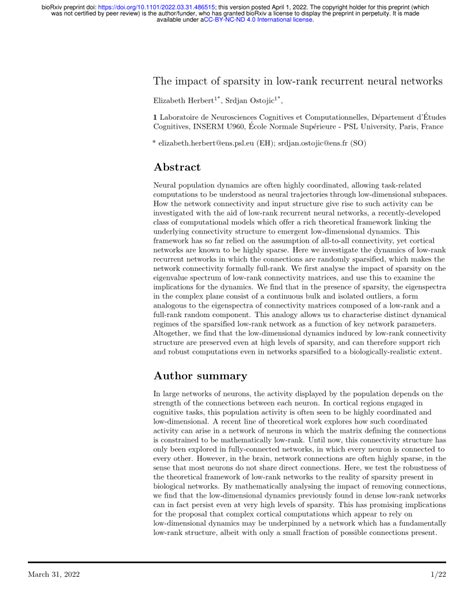 pdf the impact of sparsity in low rank recurrent neural networks