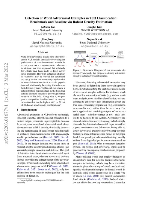 pdf detection of word adversarial examples in text classification benchmark and baseline via