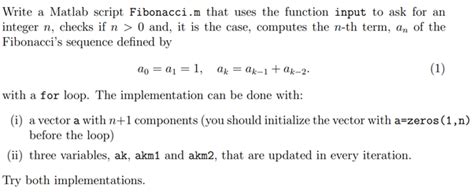 solved write a matlab script fibonacci m that uses the function input to 1 answer