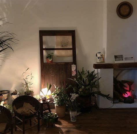 A Living Room Filled With Lots Of Potted Plants Next To An Open Fire Place