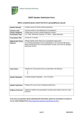 Fillable Online Bcs Sigist Speaker Submission Form Bcs Bcs Fax