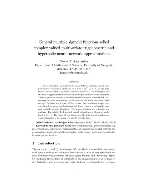 pdf general multiple sigmoid functions relied complex valued