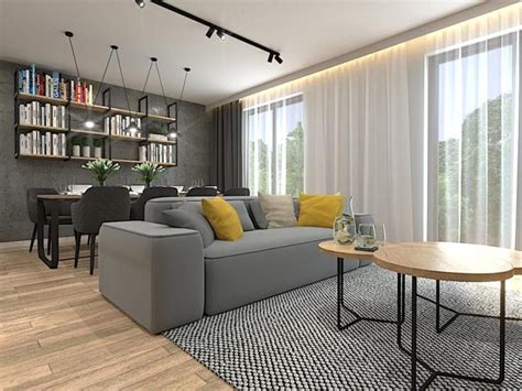 Salon z kuchnią 35m2 Pomysł na aranżacje Zobacz projekt wnętrz