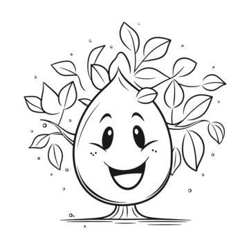 Happy Plant Tree For Coloring Page Vector Illustration Design Outline