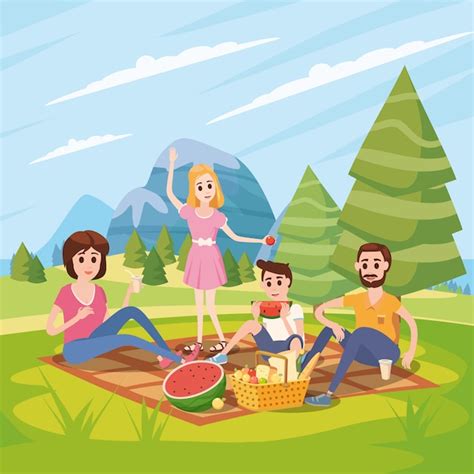 Familia feliz en un picnic parque al aire libre papá mamá hijo e