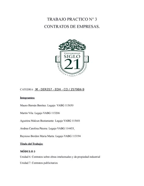 TP 3 Contrato DE Empresas TRABAJO PRACTICO N 3 CONTRATOS DE EMPRESAS