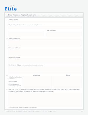 Fillable Online New Account Application Form Elite Mobile Fax Email