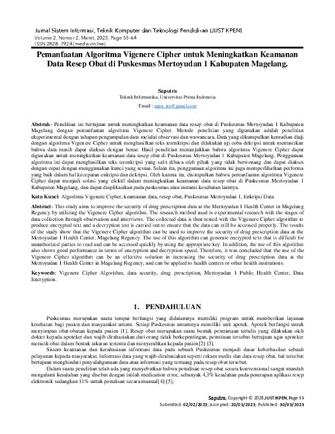 pdf implementasi algoritma vigenere cipher untuk enkripsi dan dekripsi pada peresepan data