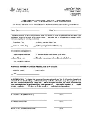 Fillable Online Authorization To Release Information AF Parker CO Fax