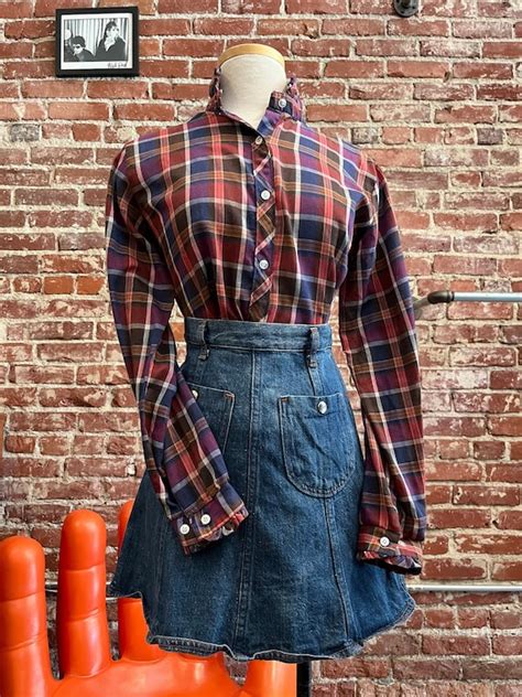 70s Vintage Plaid Ruffled Gem