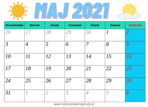 Kalendarz Maj 2021 Do Druku RodzicielskieInspiracje Pl