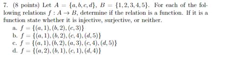solved 7 8 points let a {a b c d} b {1 2 3 4 5} for each