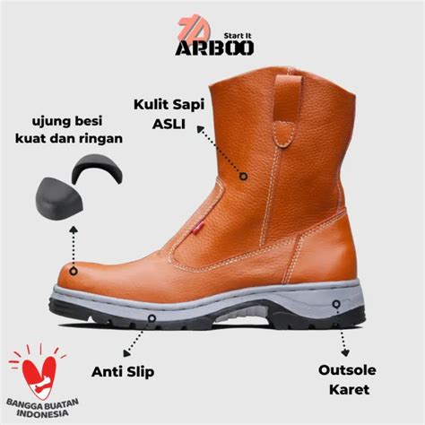 SEPATU CHEETAH BOOTS SAFETY PRIA ARBOO CH LODONG UJUNG BESI KULIT SAPI