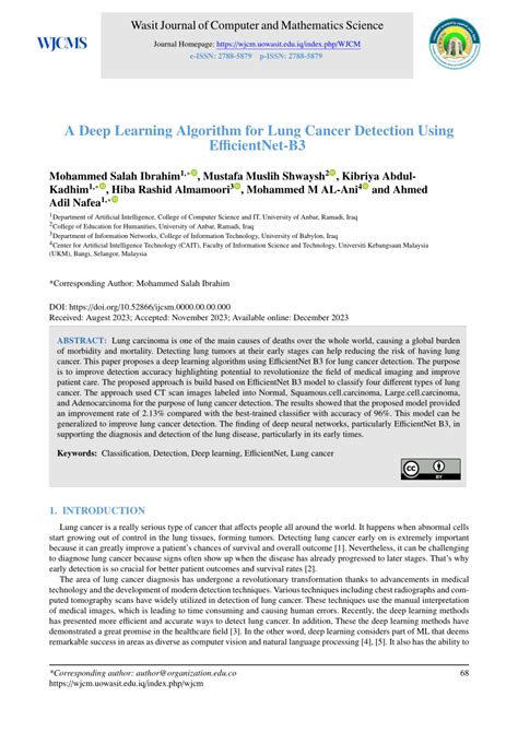 pdf a deep learning algorithm for lung cancer detection using efficientnet b3