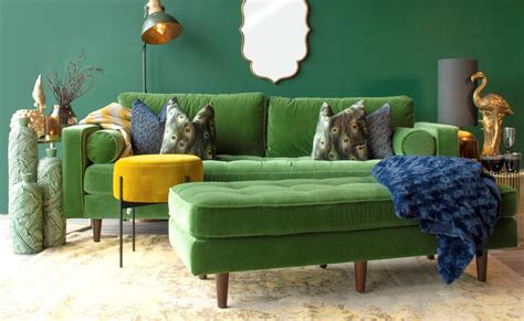 Scott Green Velvet 3 Seater Sofa