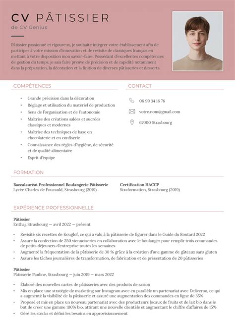 CV pâtissier Modèle et exemple