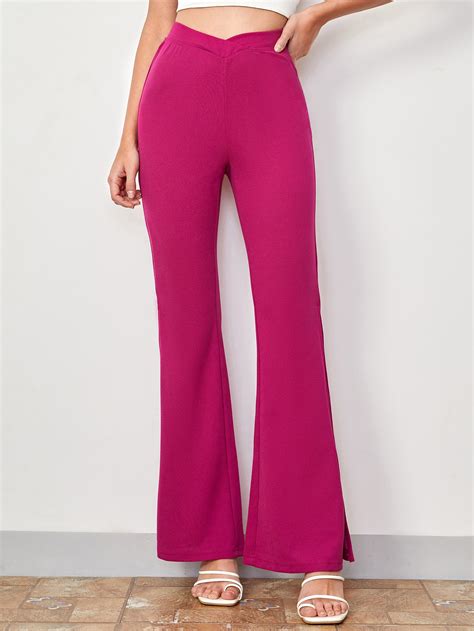 SHEIN Overlap Waist Split Thigh Flare Leg Pants