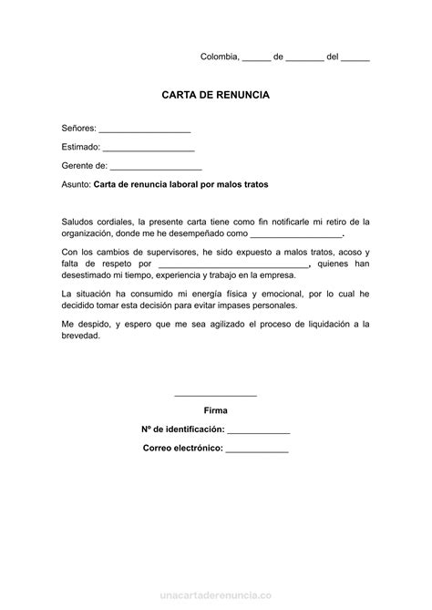 ᐅ Carta de Renuncia Laboral por Malos Tratos Ejemplos