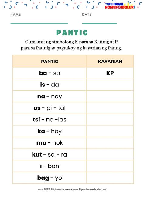 Pantig FREE Filipino Worksheets The Filipino Homeschooler