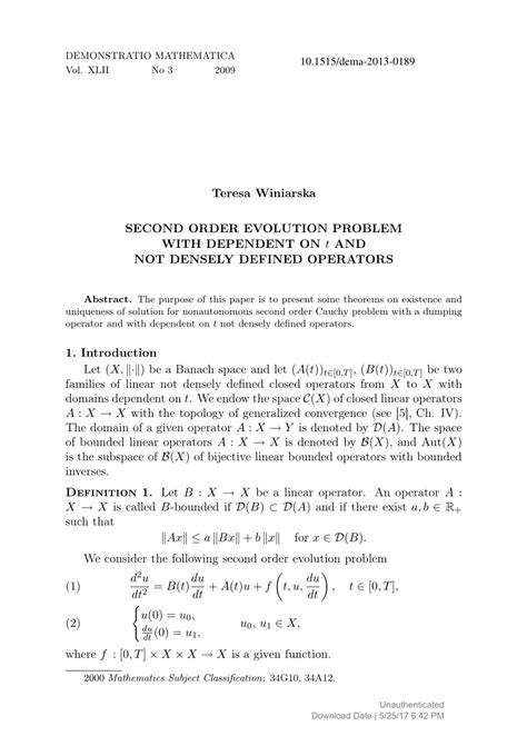 pdf second order evolution problem with dependent on t and not densely defined operators