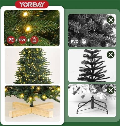 Yorbay Kunstkerstboom Met LED Verlichting En Houten Standaard 180cm